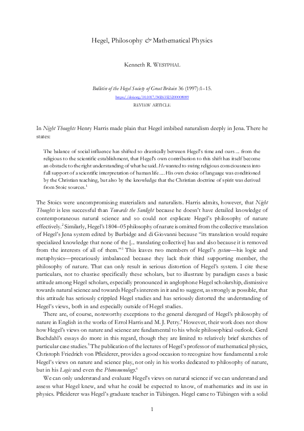 (PDF) Hegel, Philosophy & Mathematical Physics