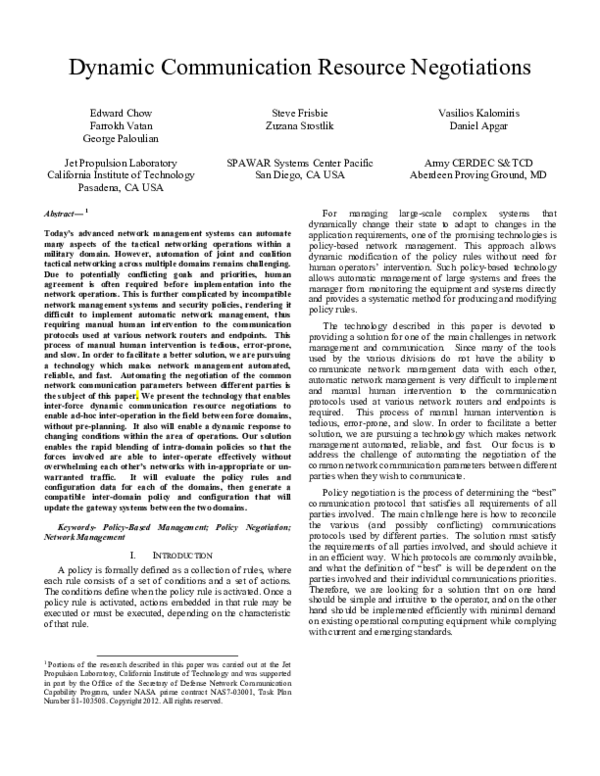 (PDF) Dynamic communication resource negotiations