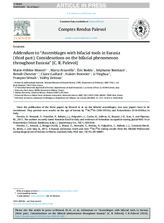 Pdf Addendum To “assemblages With Bifacial Tools In Eurasia Third Part Considerations On