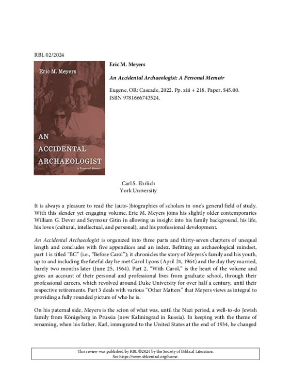 (PDF) Carl S. Ehrlich, Review of Eric M. Meyers, An Accidental ...