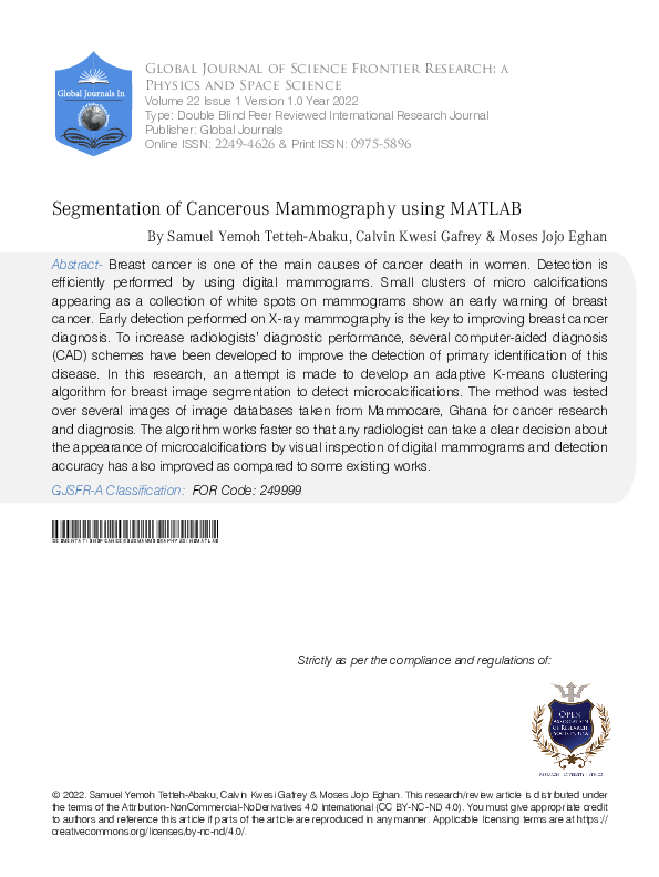 (PDF) Segmentation of Cancerous Mammography using MATLAB