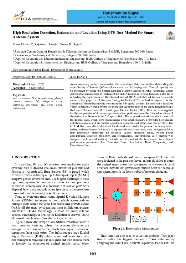 (PDF) High Resolution Detection, Estimation and Location Using GTF DoA Method for Smart Antenna ...