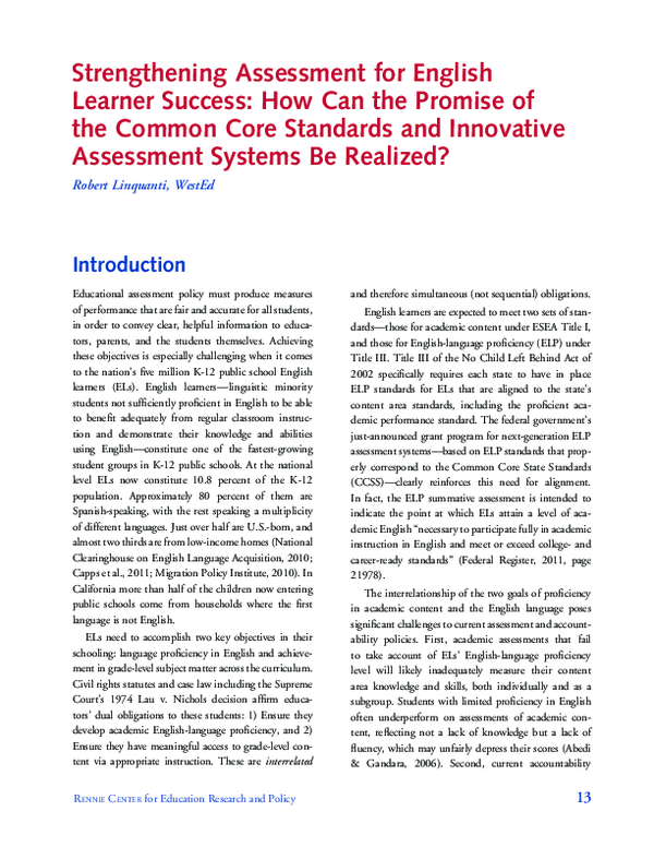 (PDF) Strengthening Assessment for English Learner Success: How Can the ...