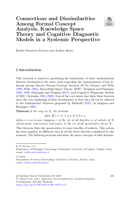 (PDF) Connections and Dissimilarities Among Formal Concept Analysis, Knowledge Space Theory and ...