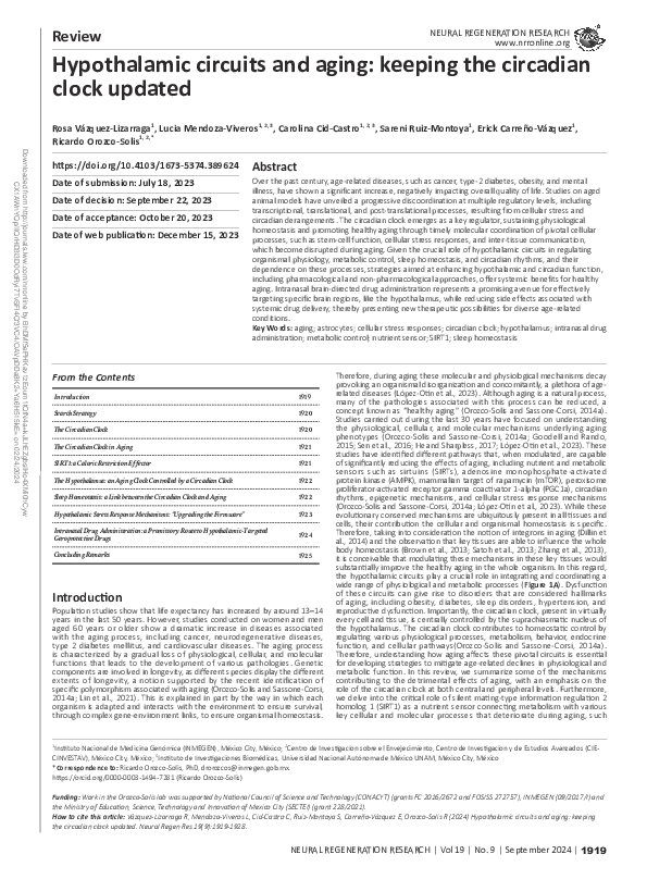 (PDF) Hypothalamic circuits and aging: keeping the circadian clock updated