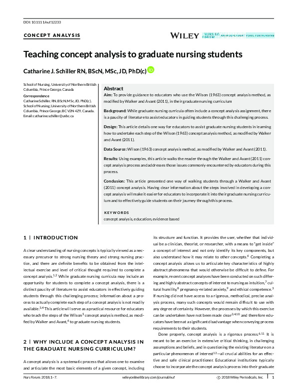 (PDF) Teaching concept analysis to graduate nursing students