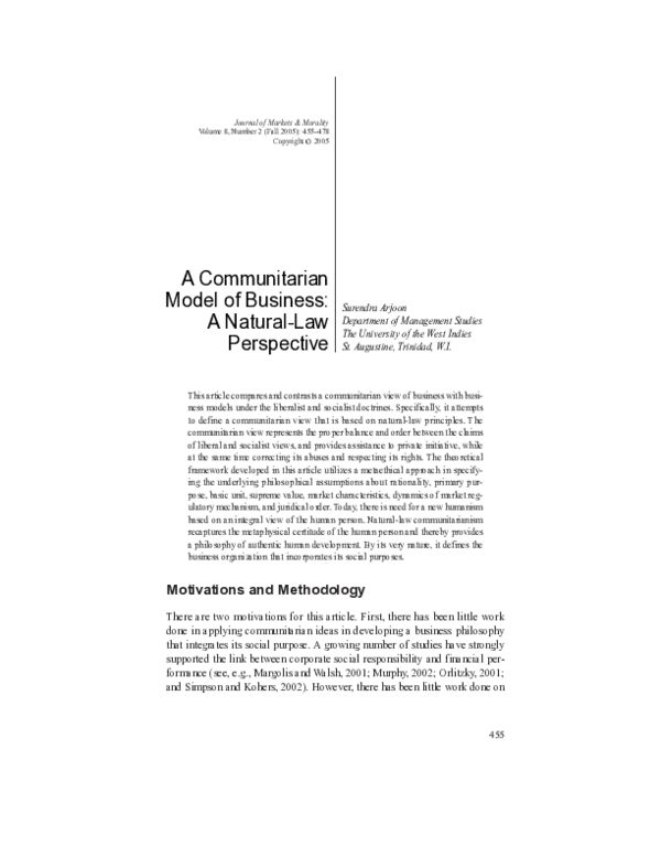 (PDF) A Communitarian Model of Business: A Natural-Law Perspective ...