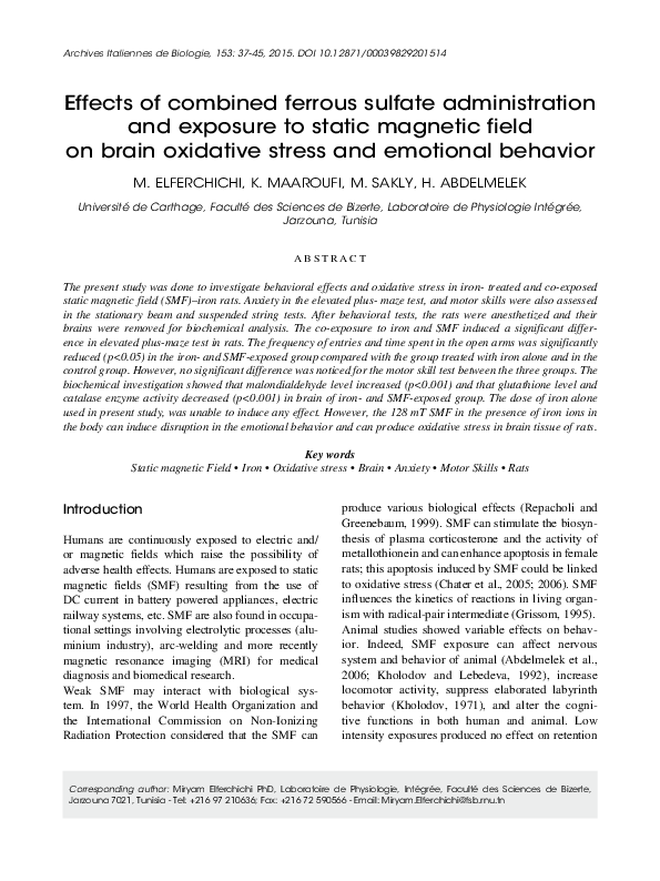 (PDF) Effects of combined ferrous sulfate administration and exposure to static magnetic field ...