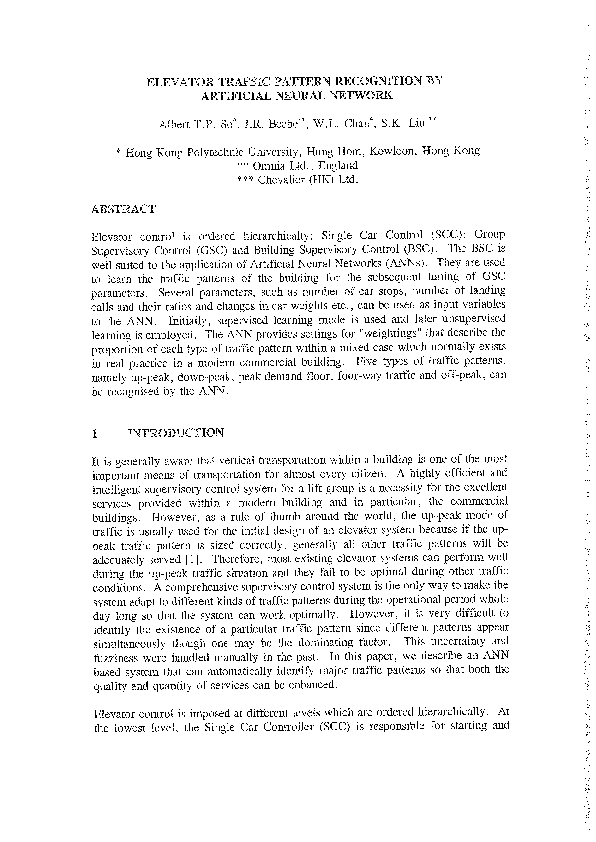 Pdf Elevator Traffic Pattern Recognition By Artificial Neural Network