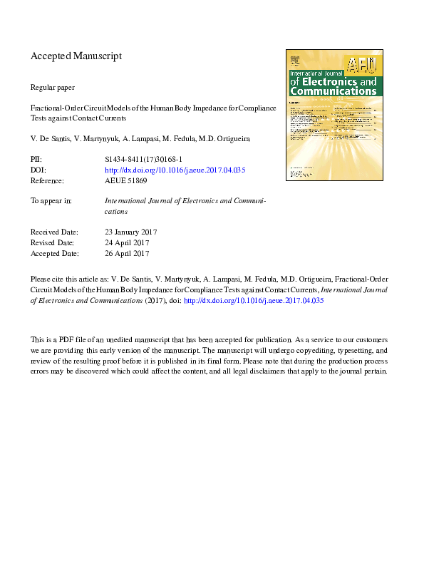 Pdf Fractional Order Models For Body Impedance Tests