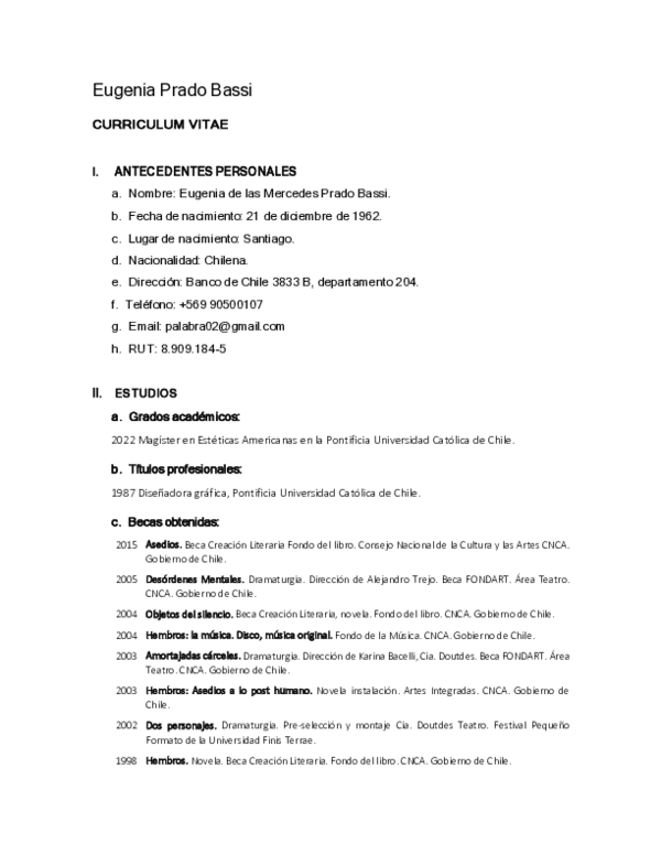 (PDF) Currículum Vitae de Eugenia Prado Bassi