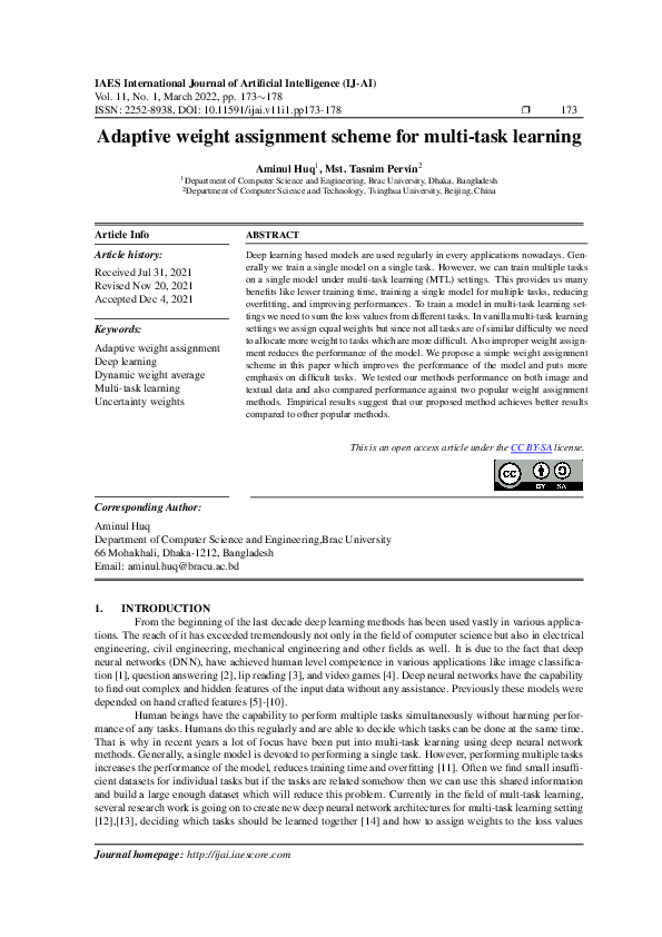 (PDF) Adaptive weight assignment scheme for multi-task learning