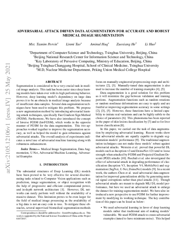 (PDF) Adversarial Attack Driven Data Augmentation for Accurate And Robust Medical Image Segmentation