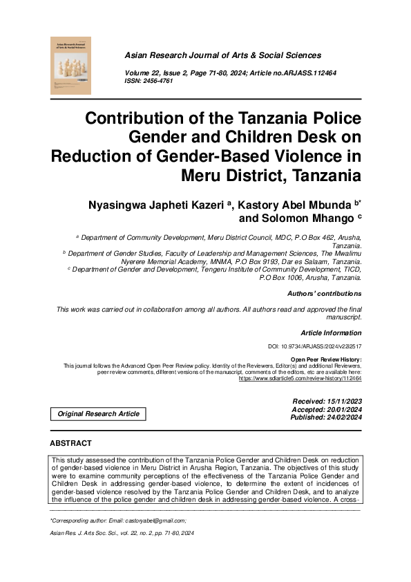 (PDF) Contribution of the Tanzania Police Gender and Children Desk on ...