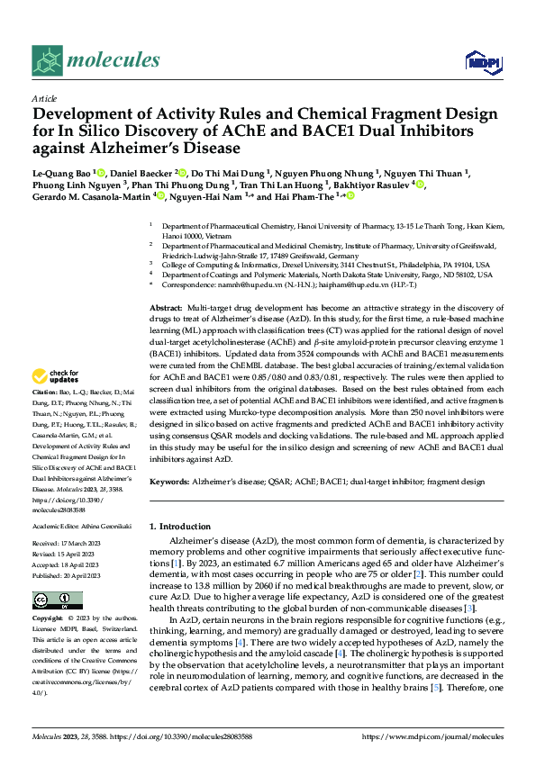 (PDF) Development of Activity Rules and Chemical Fragment Design for In Silico Discovery of AChE ...