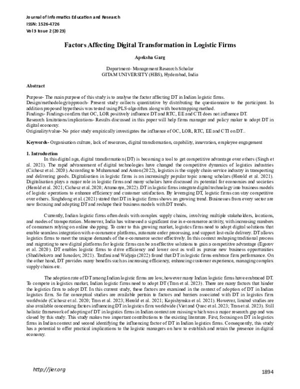 (PDF) Factors Affecting Digital Transformation in Logistic Firms