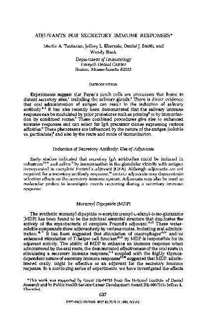 (PDF) Adjuvants for Secretory Immune Responses* | M. Taubman - Academia.edu