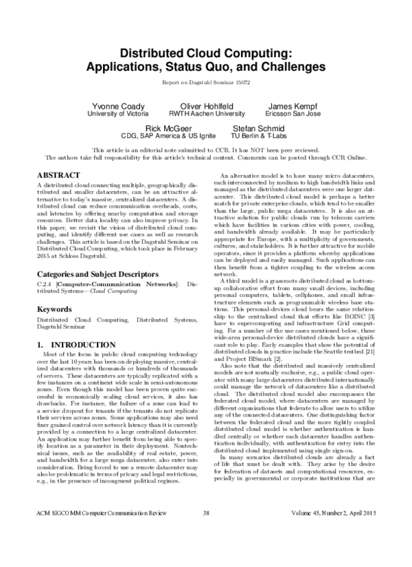 (PDF) Distributed Cloud Computing