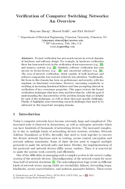 (PDF) Verification of Computer Switching Networks: An Overview