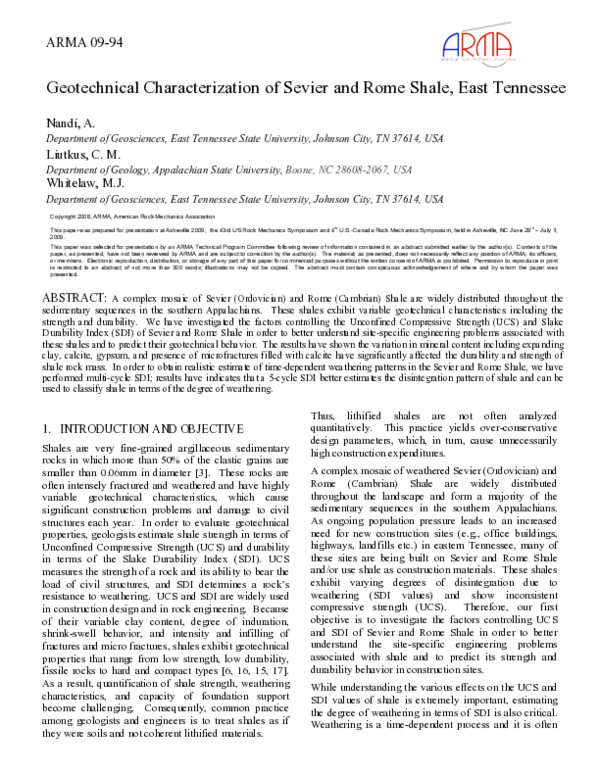 (PDF) Geotechnical Characterization of Sevier and Rome Shale, East ...