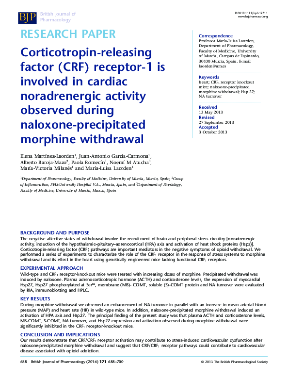 (PDF) Corticotropin‐releasing factor ( CRF ) receptor‐1 is involved in ...