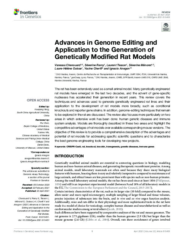 (PDF) Advances in Genome Editing and Application to the Generation of ...