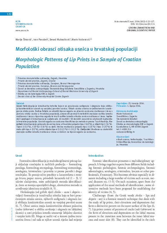 (PDF) Morphologic Patterns of Lip Prints in a Sample of Croatian Population