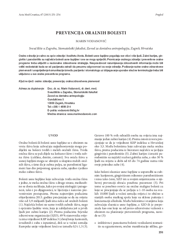 (PDF) Prevencija Oralnih Bolesti