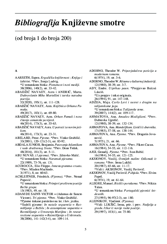 (PDF) Bibliografija Književne smotre od broja 1 do broja 200 | Dalibor ...