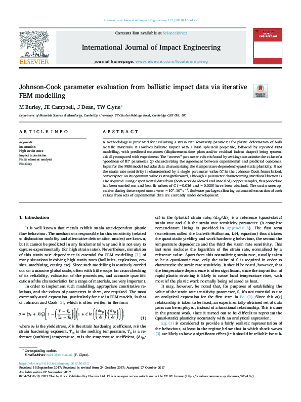 (PDF) Johnson-Cook parameter evaluation from ballistic impact data via ...