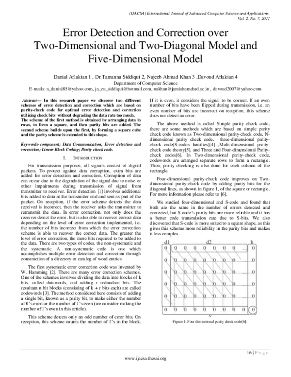 (PDF) Error Detection and Correction over Two-Dimensional and Two-Diagonal Model and Five ...