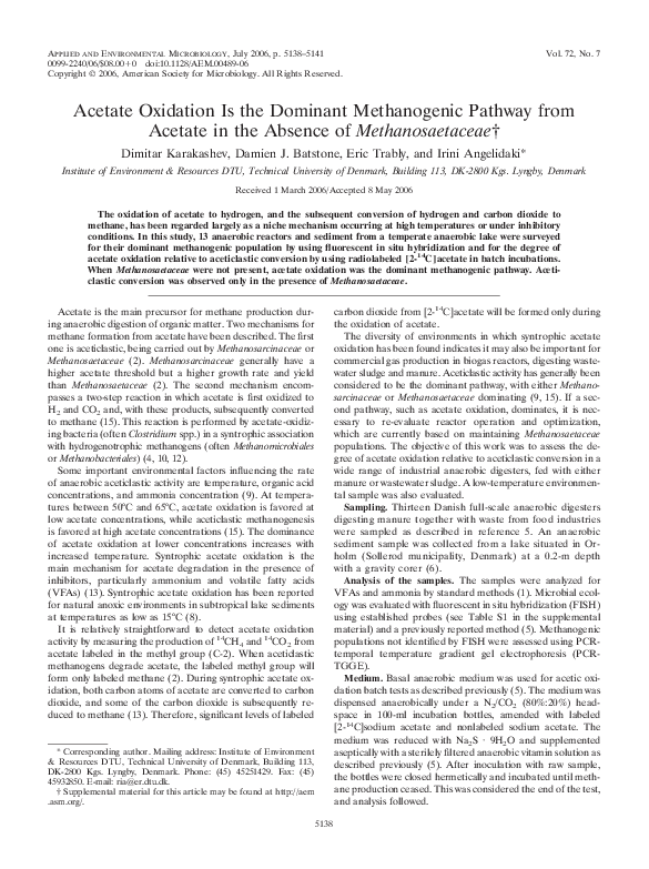 (PDF) Acetate Oxidation Is the Dominant Methanogenic Pathway from ...