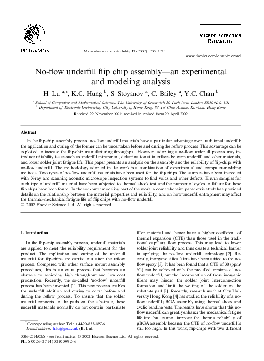 (PDF) No-flow underfill flip chip assembly––an experimental and ...