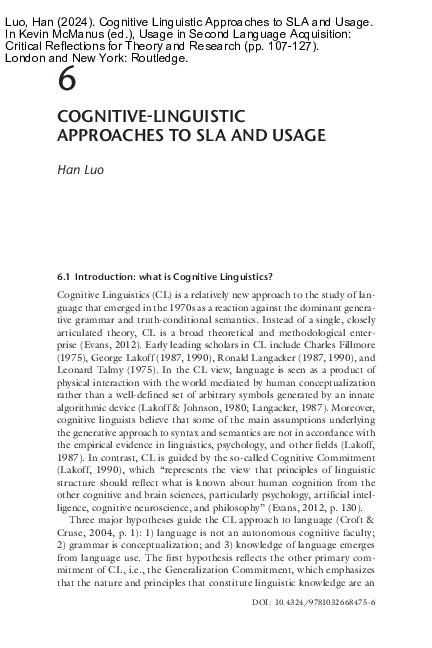 (PDF) COGNITIVE-LINGUISTIC APPROACHES TO SLA AND USAGE