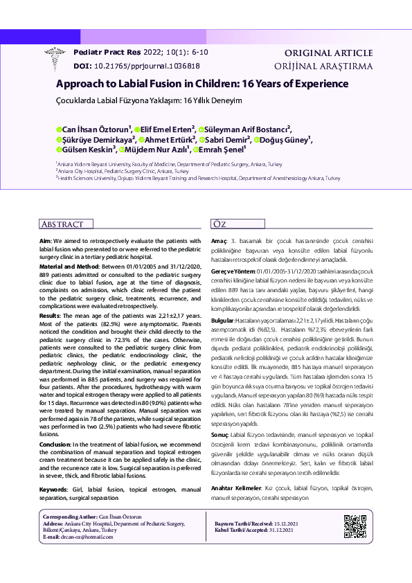 (PDF) Approach to labial fusion in children: 16 years of experience