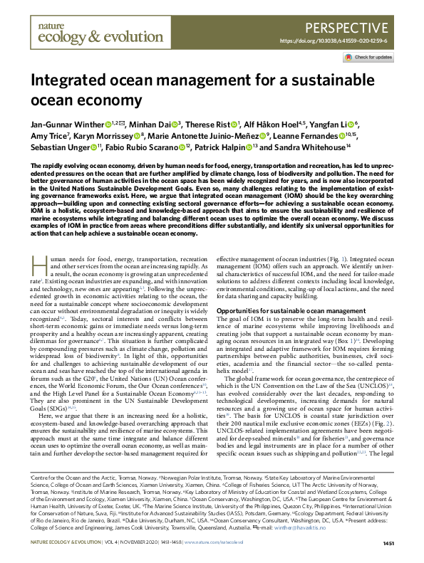 (PDF) Integrated ocean management for a sustainable ocean economy