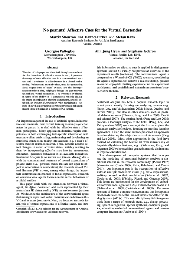 (PDF) No peanut! Affective Cues for the Virtual Bartender