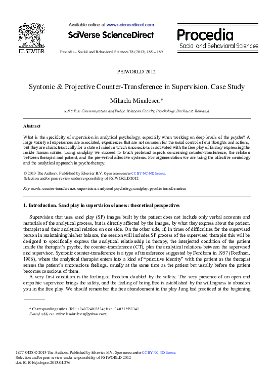(PDF) Syntonic & Projective Counter-transference in Supervision. Case Study