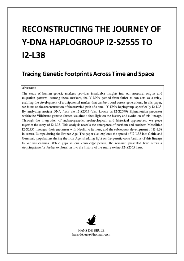 (PDF) RECONSTRUCTING THE JOURNEY OF Y-DNA HAPLOGROUP I2-S2555 TO I2-L38 ...