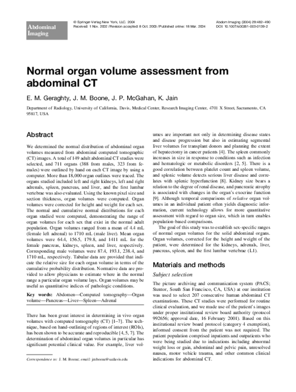 (PDF) Normal organ volume assessment from abdominal CT
