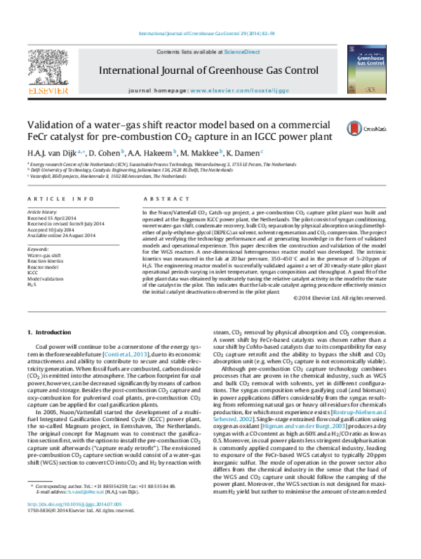 (PDF) Validation of a water–gas shift reactor model based on a ...