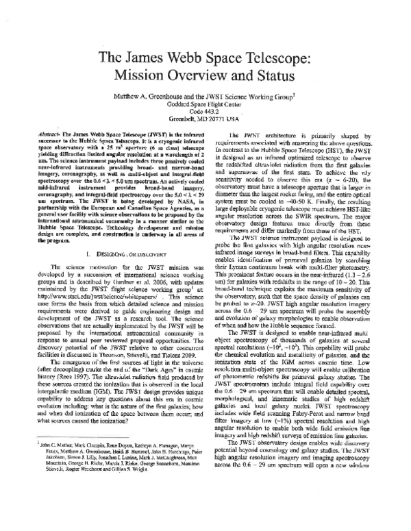 (PDF) The James Webb Space Telescope: Mission Overview and Status
