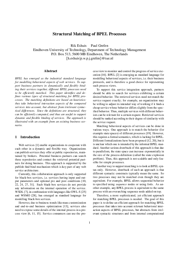 (PDF) Structural Matching of BPEL Processes