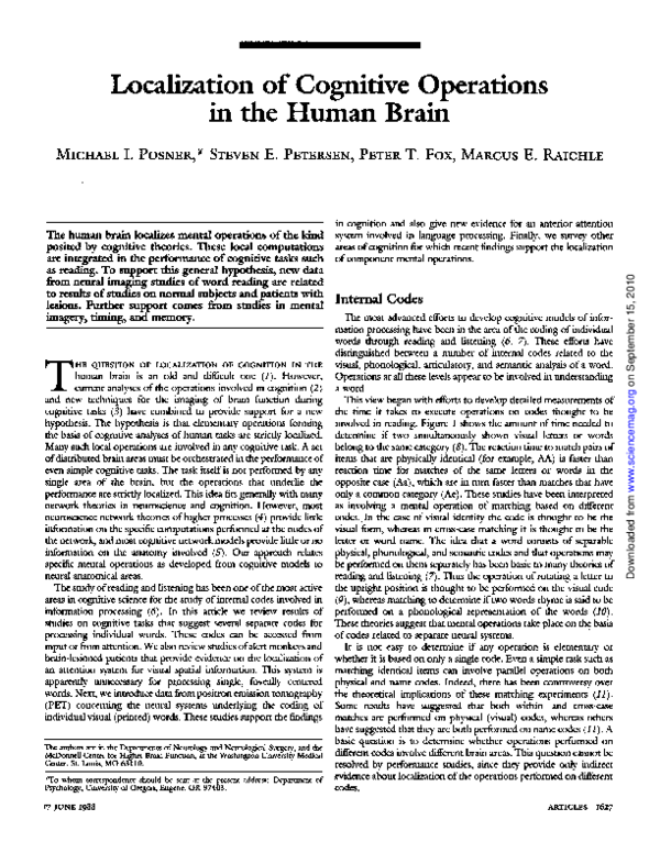 (PDF) Localization of Cognitive Operations in the Human Brain