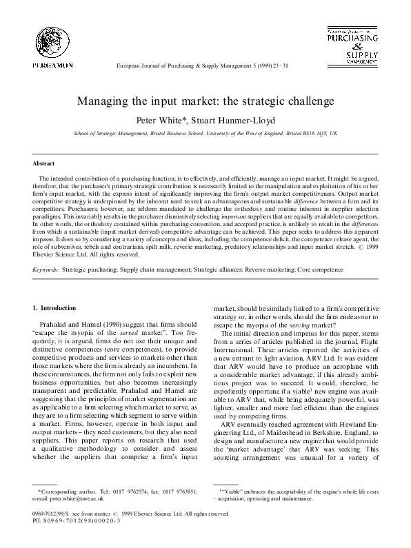 (PDF) Managing the input market: the strategic challenge