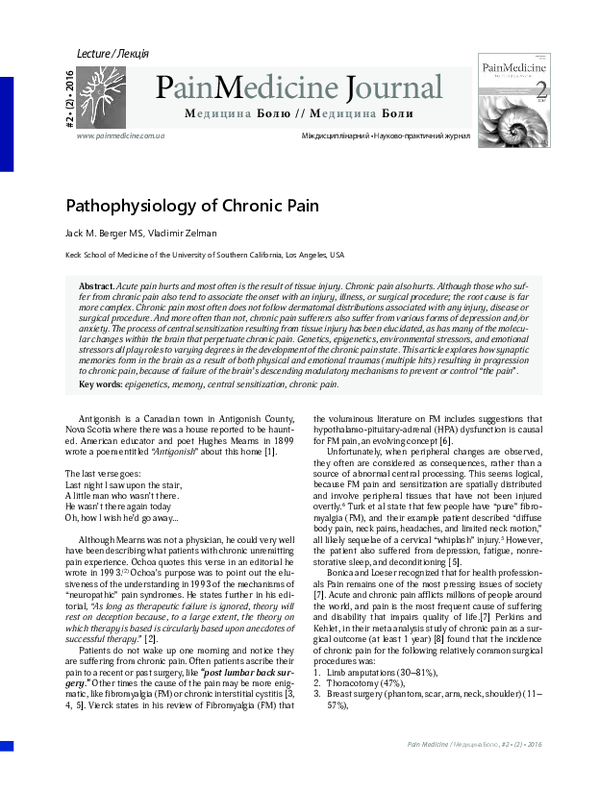 (PDF) Pathophysiology of Chronic Pain