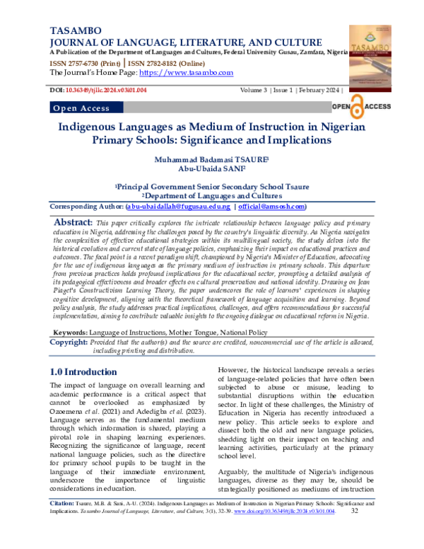 (PDF) Indigenous Languages as Medium of Instruction in Nigerian Primary ...