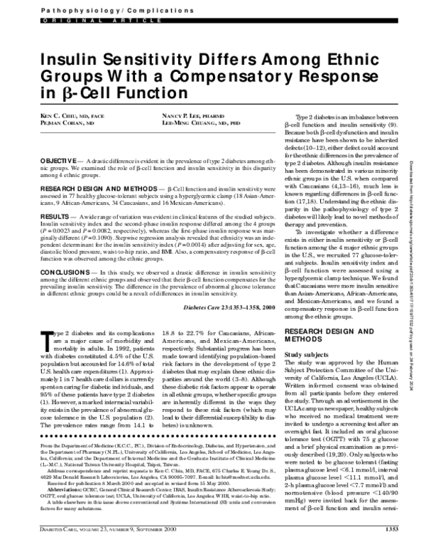 (PDF) Insulin sensitivity differs among ethnic groups with a ...