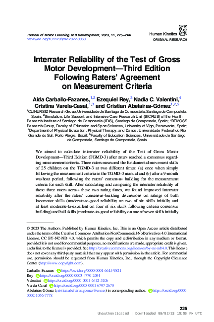 (PDF) Interrater Reliability of the Test of Gross Motor Development ...