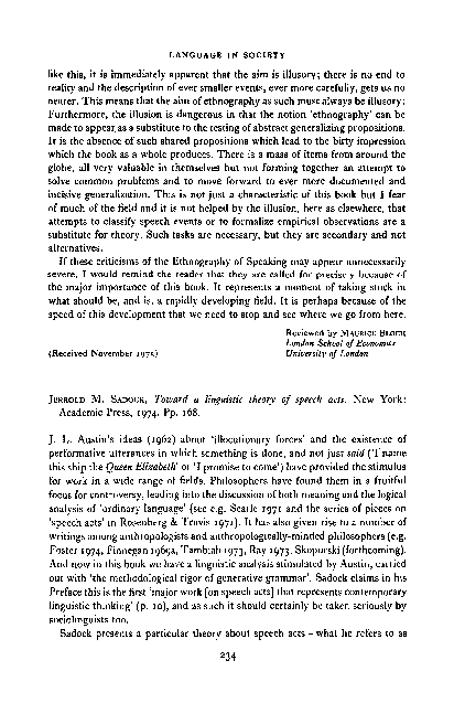 (PDF) Jerrold M. Sadock, Toward a Linguistic Theory of Speech Acts, New ...